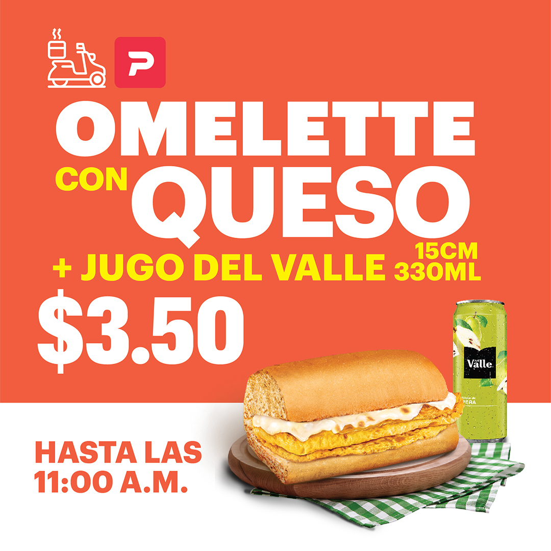 OMELETTE CON QUESO 15CM + JUGO DEL VALLE 330ML B/. 3.50 PEDIDOS YA ...
