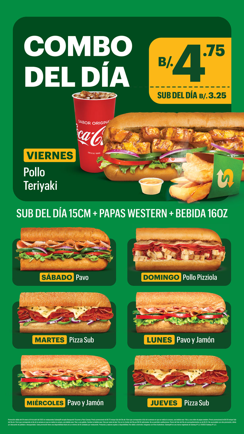 Combo del Día - Sub del Día 15cm + papas western + bebida 16oz - $4.75 ...