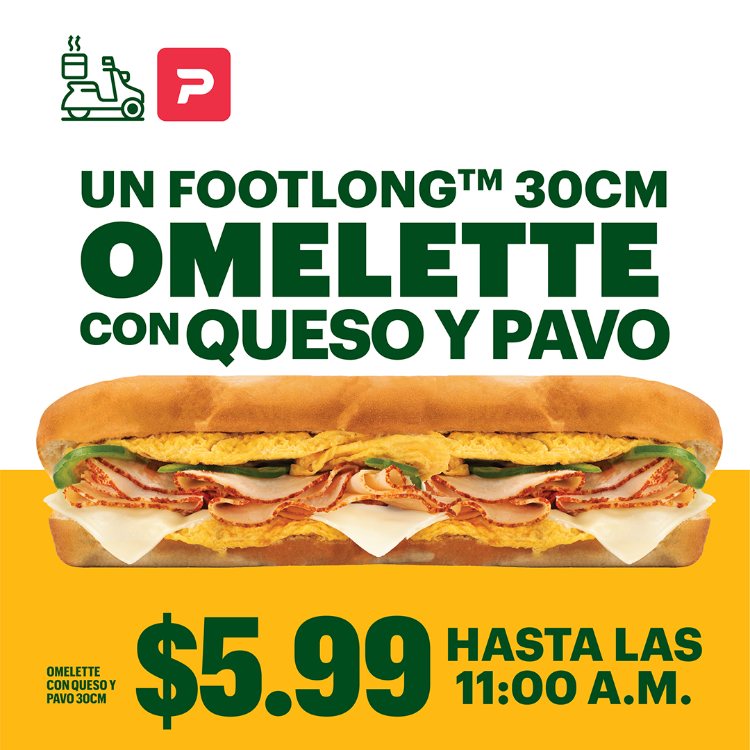 1 Sub Omelette con Queso y Pavo de 30cm $5.99 | Promociones | Subway Panamá