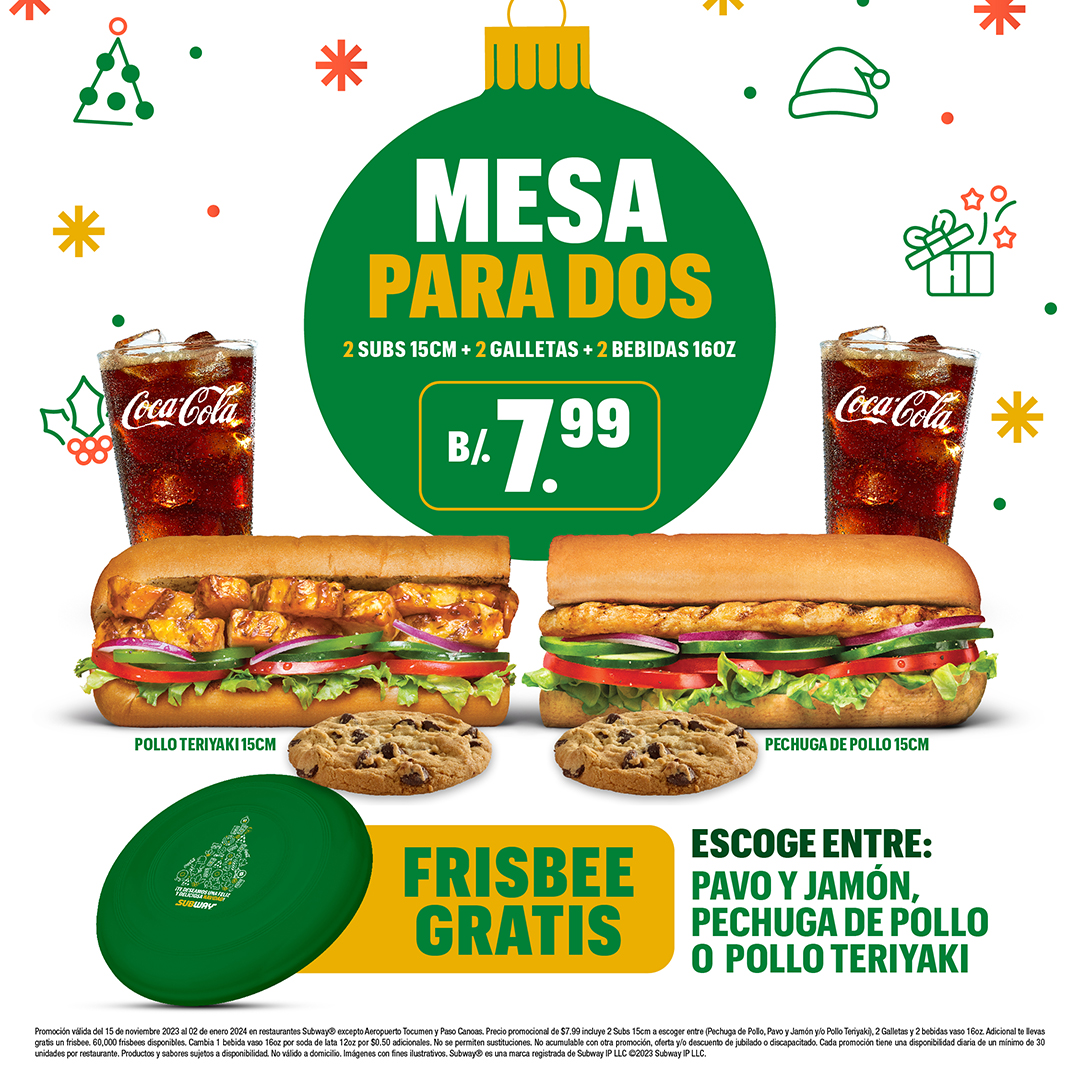 MESA PARA DOS | Promociones | Subway Panamá