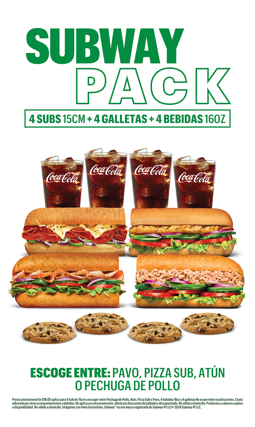SUBWAY PACK 4 - 4 SUBS 15CM + 4 GALLETAS + 4 BEBIDAS 16OZ - $18.00 ...