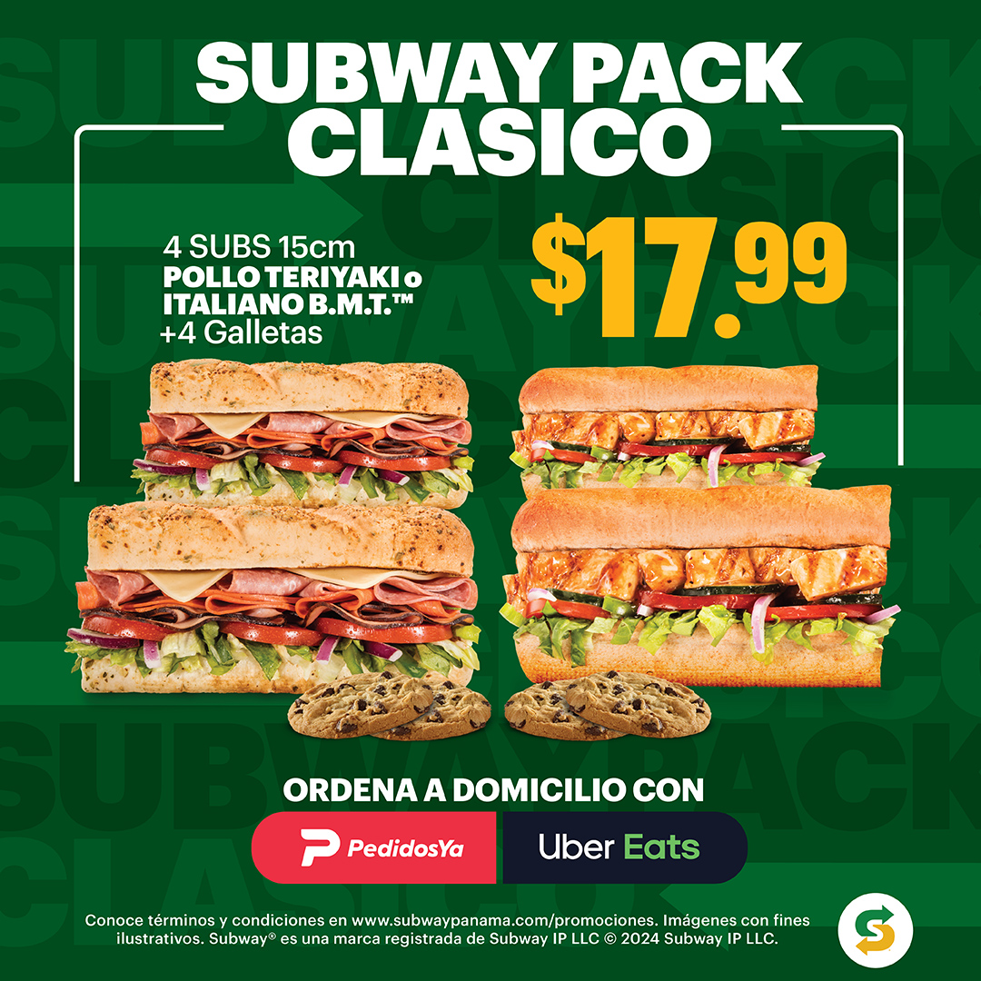4 SUBS 15CM + 4 GALLETAS $17.99 | Promociones | Subway Panamá
